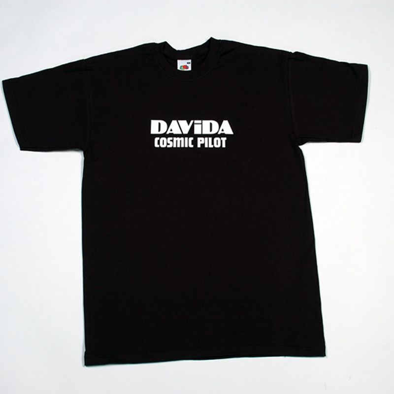 Davida T-Shirts - Black with White Davida Cosmic Pilot Logo – Davida SMML
